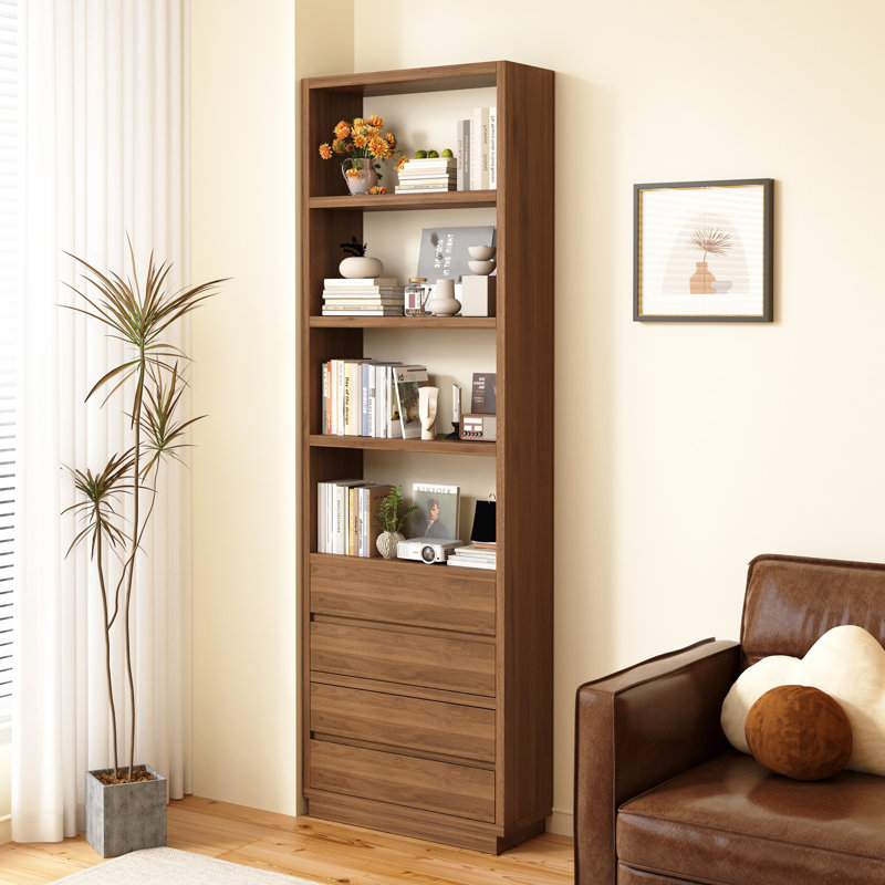 Ebern Designs Roanoke Modern Medieval 6-layer Bookshelf With Storage Drawers | Wayfair